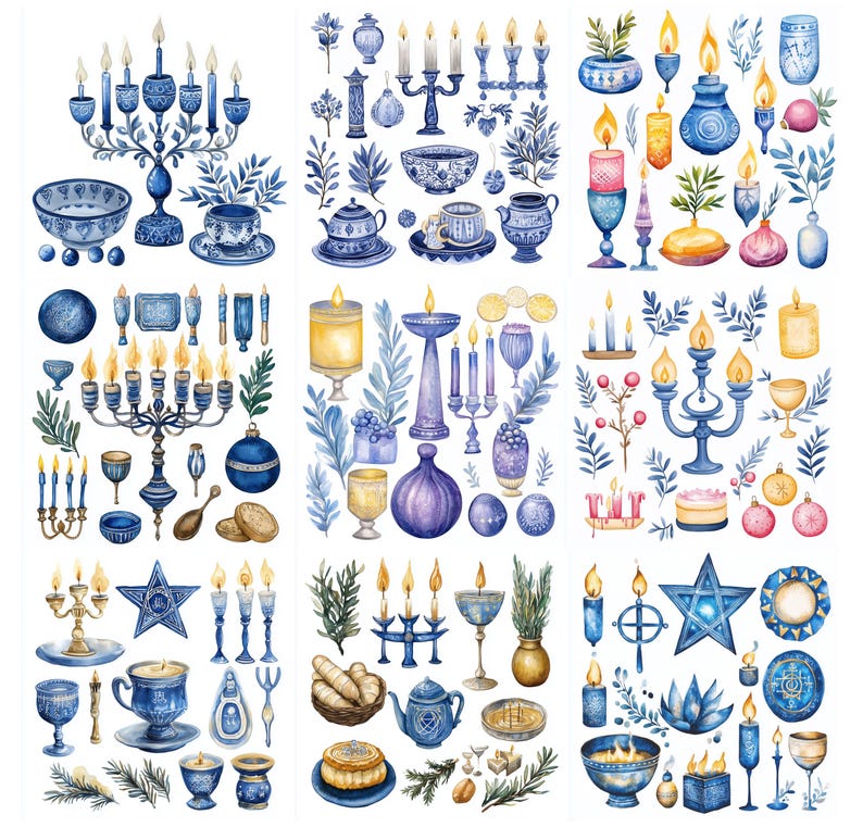 Watercolor Hanukkah Clipart: Menorah, Star of David (digital Jpgs) - Etsy