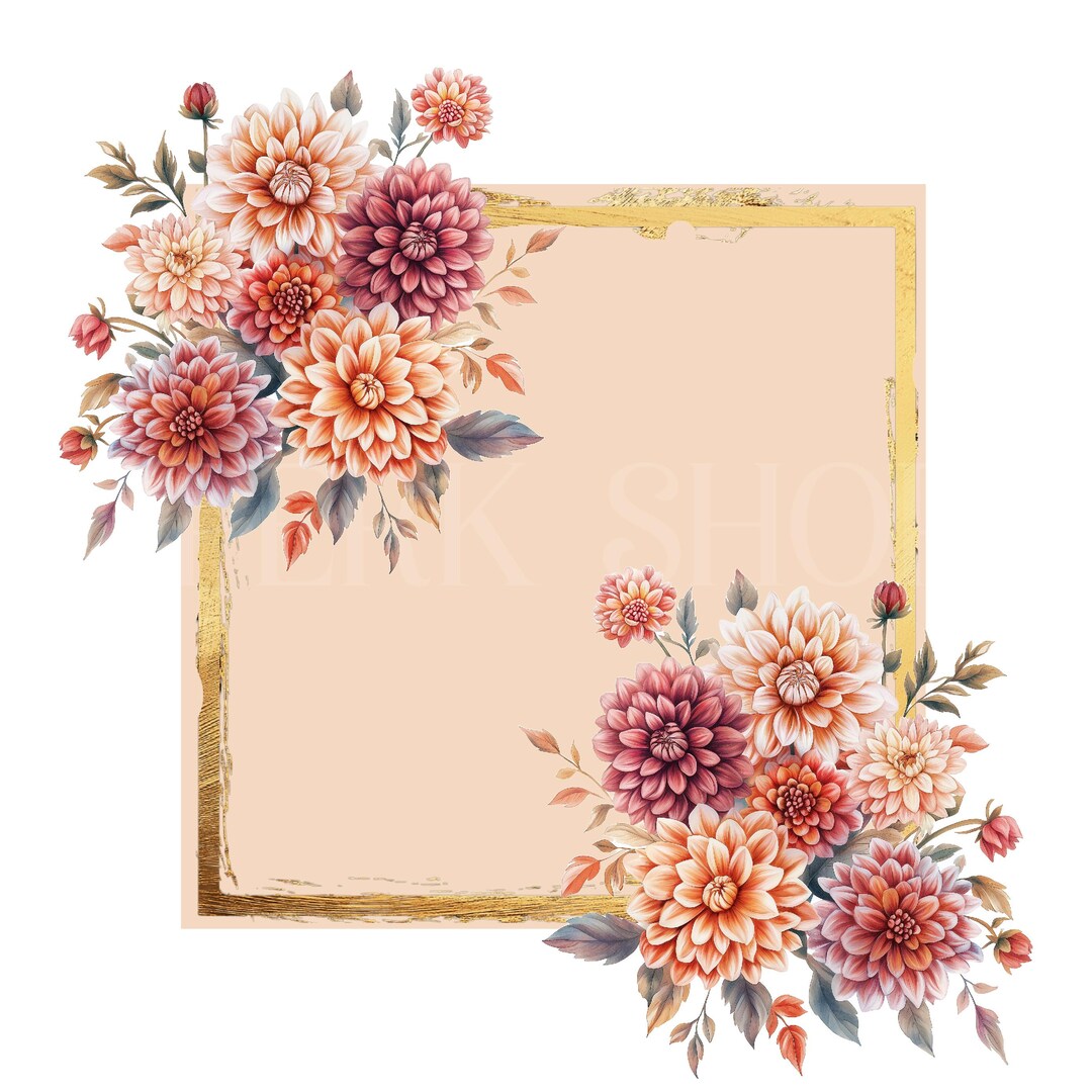 Fall Floral Frame Clipart Bundle: Mums & Wildflowers (20 PNG) (digital ...