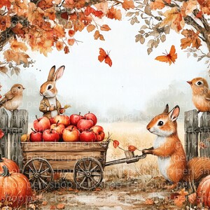 Autumn Animals Watercolor Clipart: Bunny, Squirrel, Bird Fall Scene ...