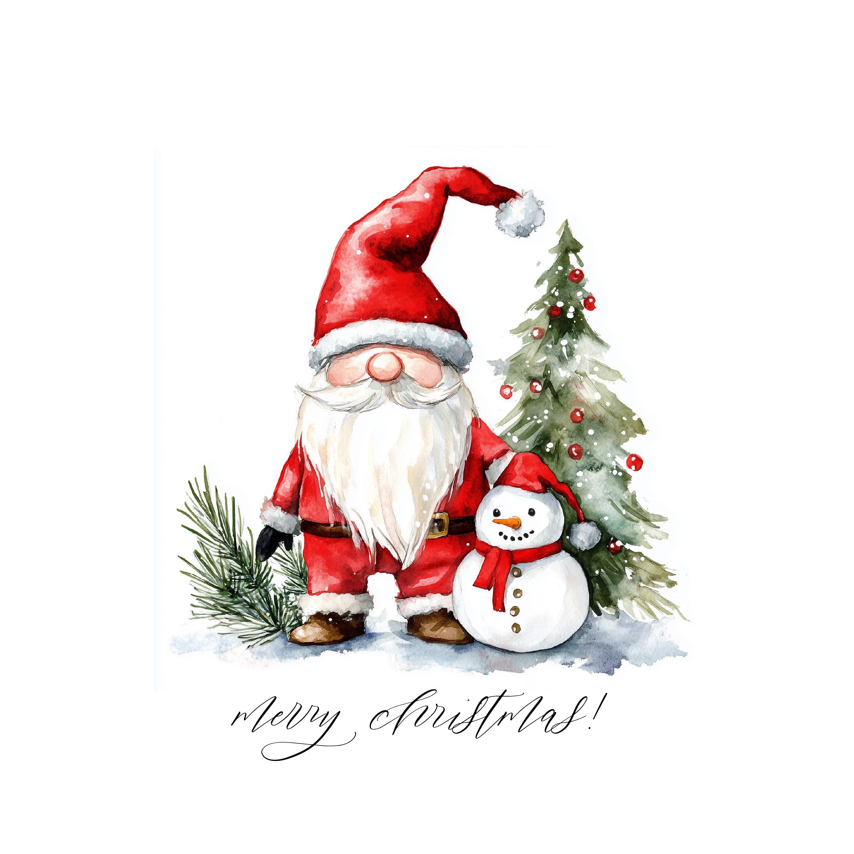 Santa Snowman Clipart, Christmas Tree Winter Watercolor Printable Craft ...