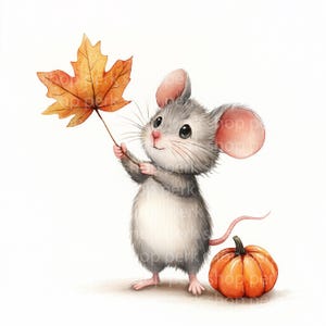 10 Cute Autumn Mouse Clipart – Watercolor Fall Animal JPG With Pumpkin ...