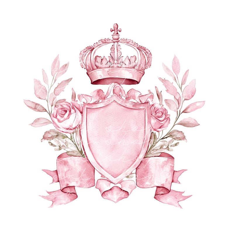 Rose Pink Crest Watercolor Clipart: Wedding Birthday Art (digital ...