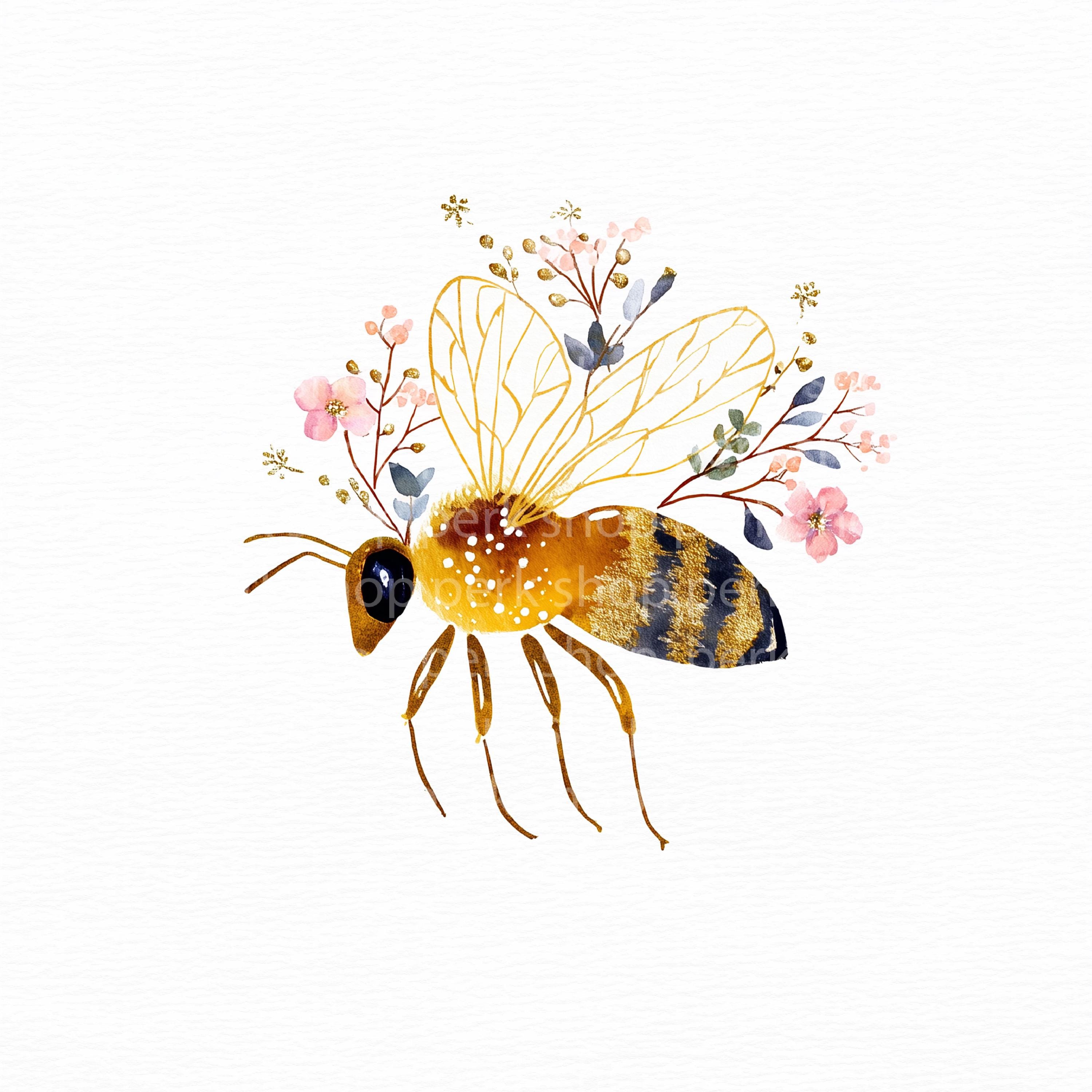 Watercolor Bee Clipart Bundle | Floral Honey Bee | Spring Bumblebee ...