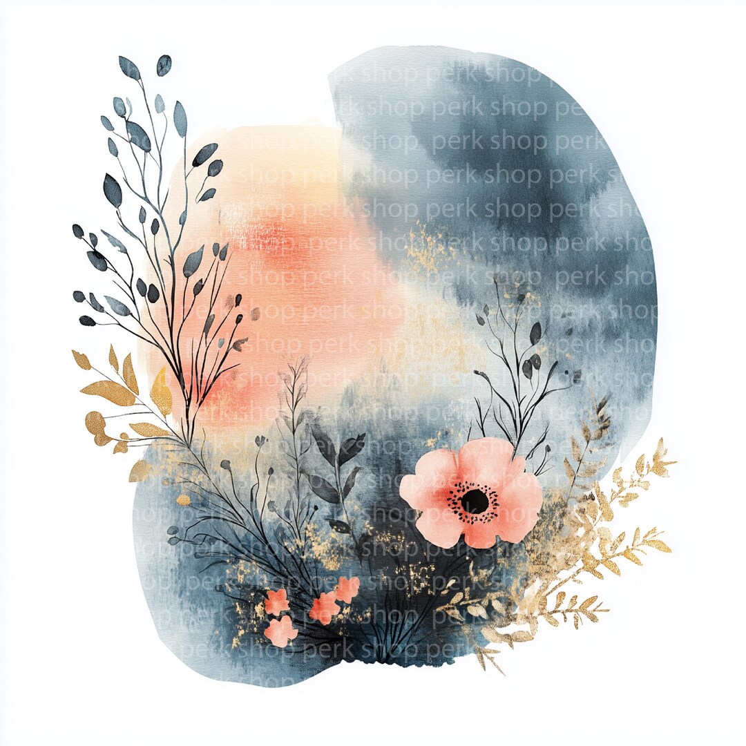 12 Floral Watercolor Shapes Clipart, Flowers Wall Art, Printable Boho ...
