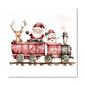 Watercolor Christmas Train Clipart: Santa, Snowman (digital Download ...