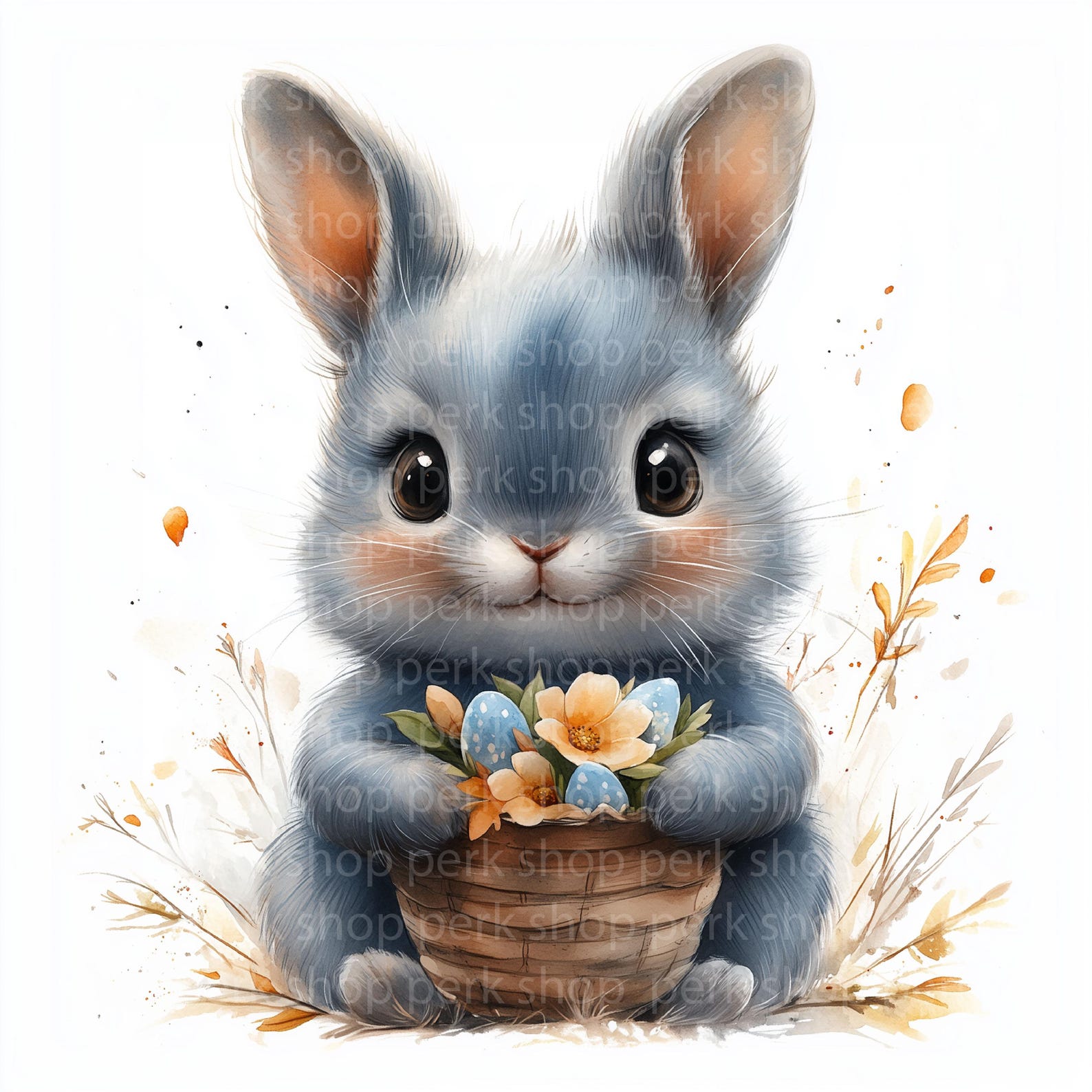 Easter Bunny Clipart: Spring Floral Rabbit, Eggs (digital Download) - Etsy