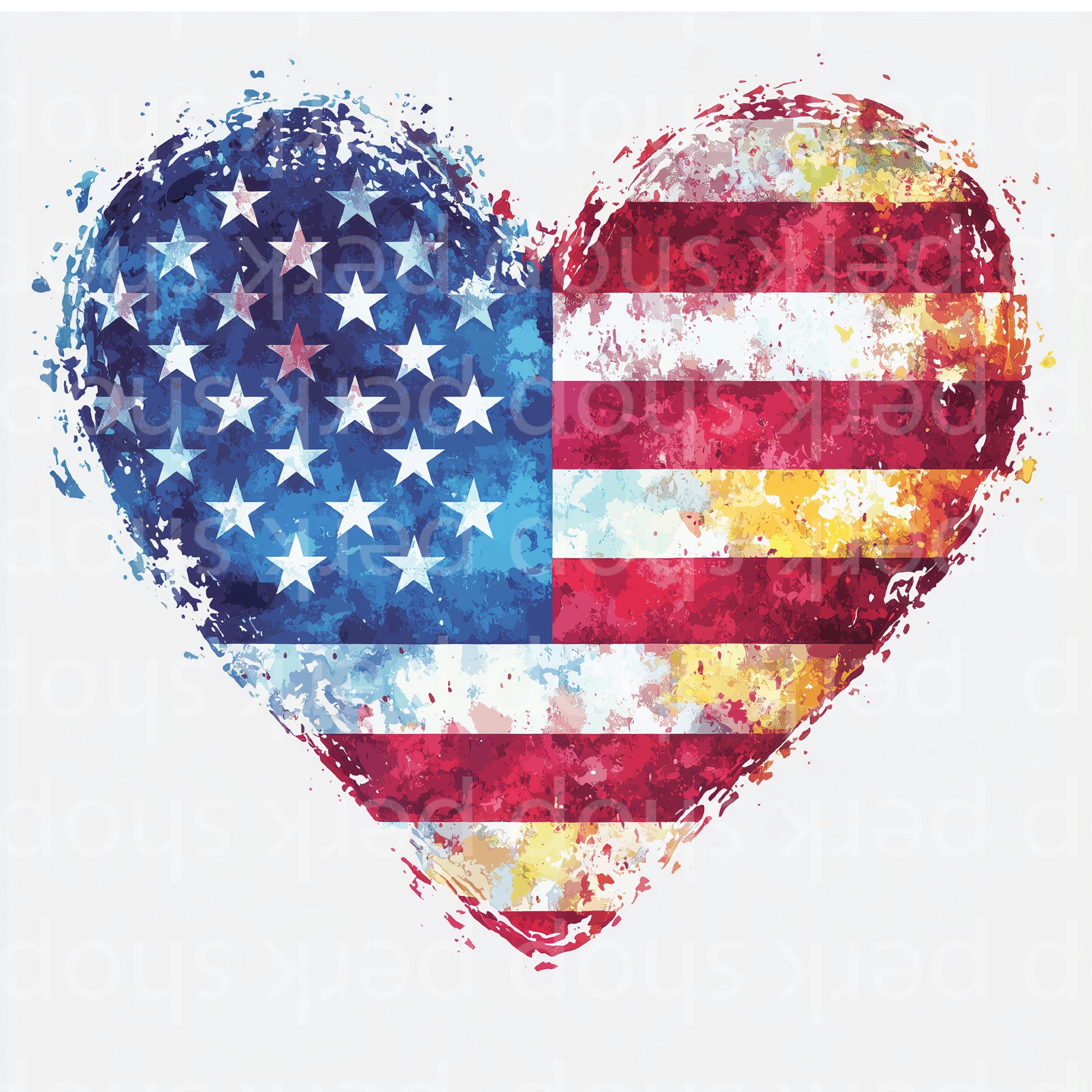 12 USA Flag Heart Clipart, USA Flag Clipart, Printable Watercolor ...