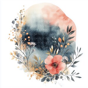 12 Floral Watercolor Shapes Clipart, Flowers Wall Art, Printable Boho ...