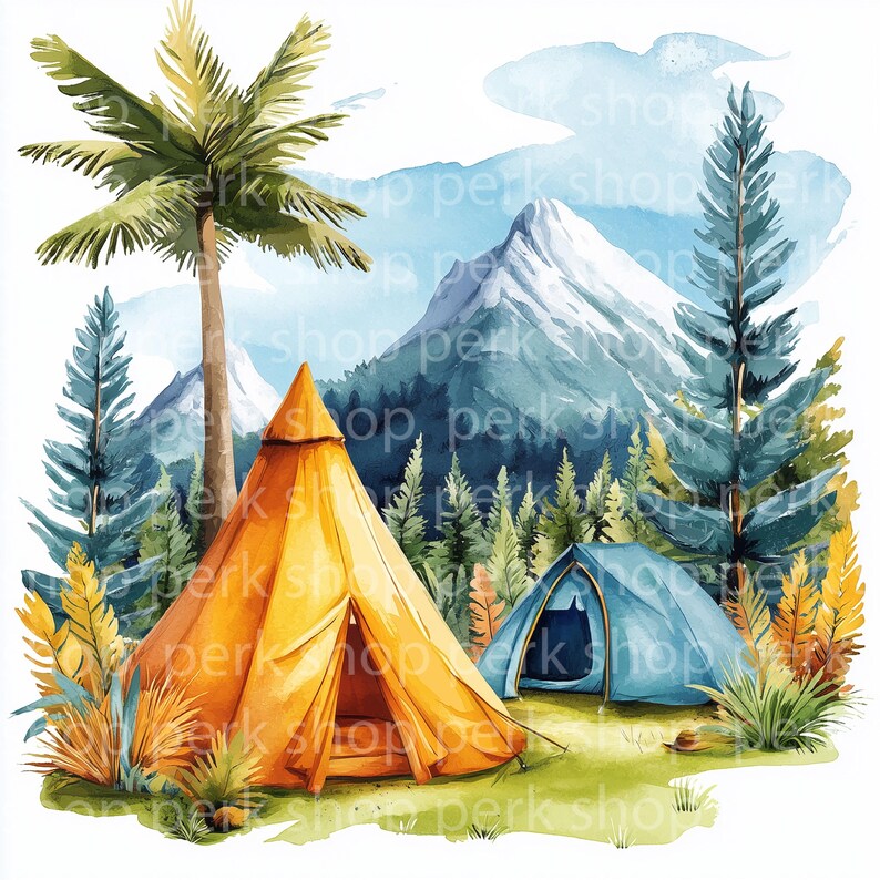 Watercolor Tent Camp Clipart: Scouting Illustrations (digital Download ...