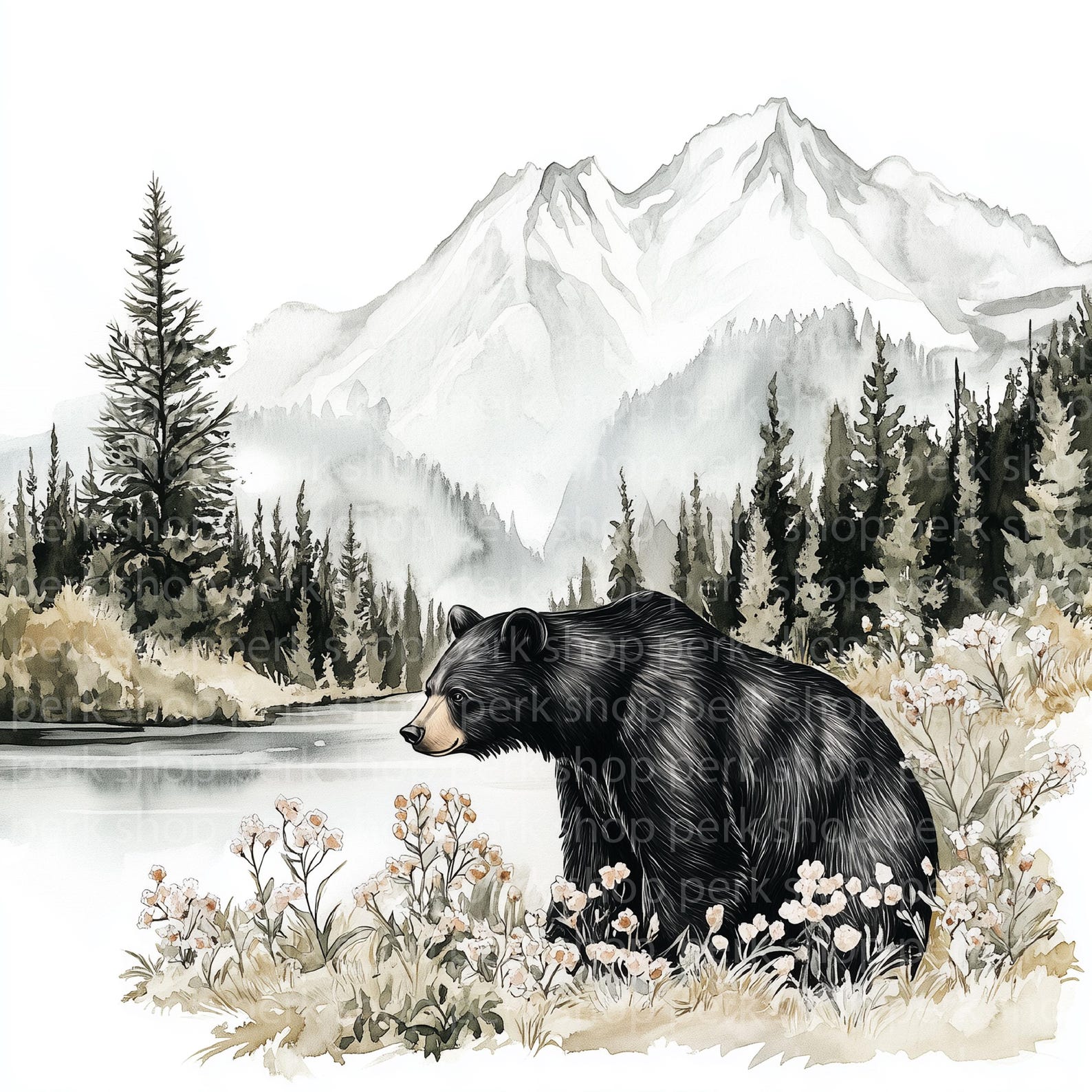 12 Black Bear Clipart, Bear Forest Clipart, Wild Animal Watercolor ...