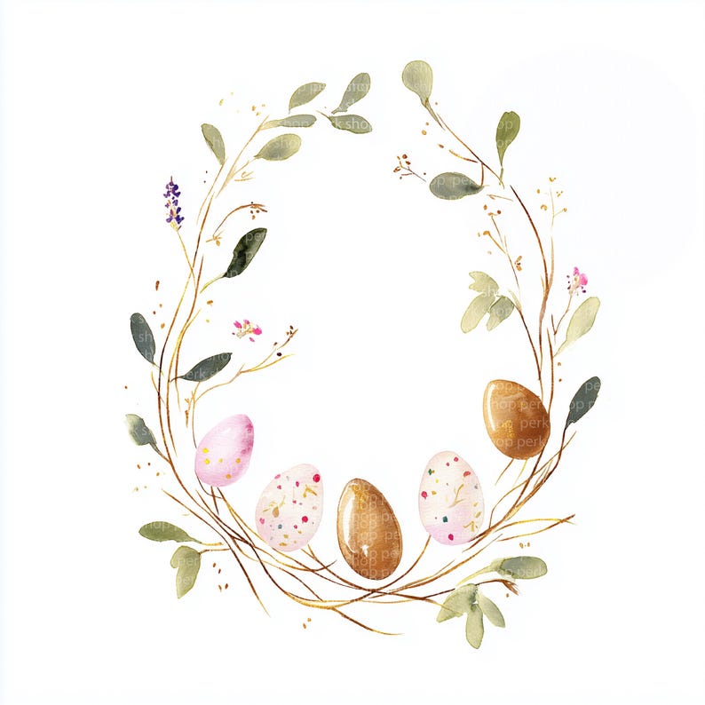 Easter Egg Wreath Clipart: Floral Watercolor Frame (JPG Digital ...
