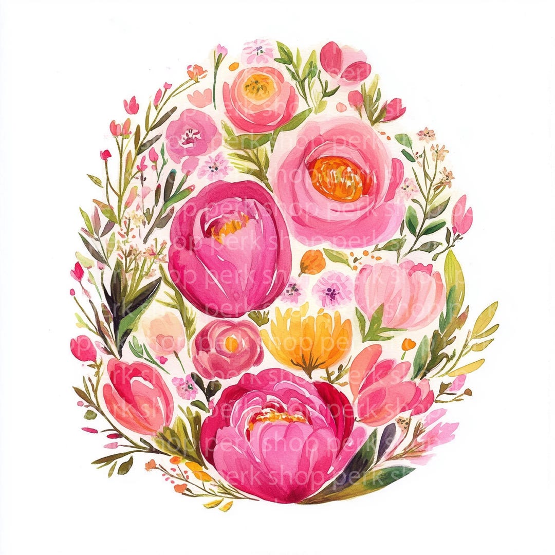 Floral Easter Egg Clipart: Watercolor Flower Designs (digital Download ...