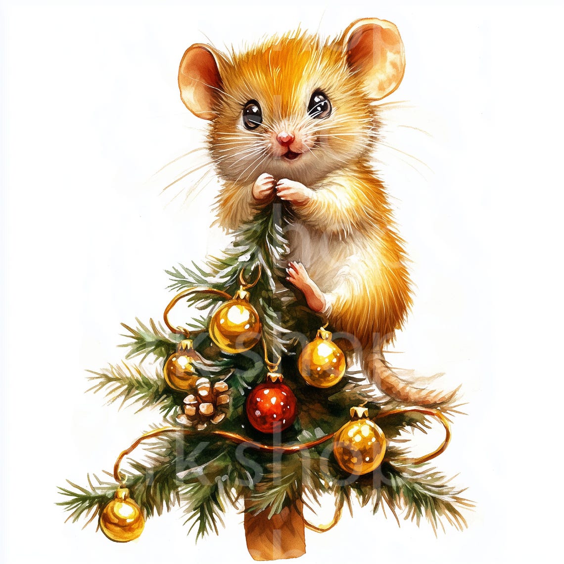 8 Christmas Tree Mice Clipart, Mouse Winter Decor Watercolor Art ...