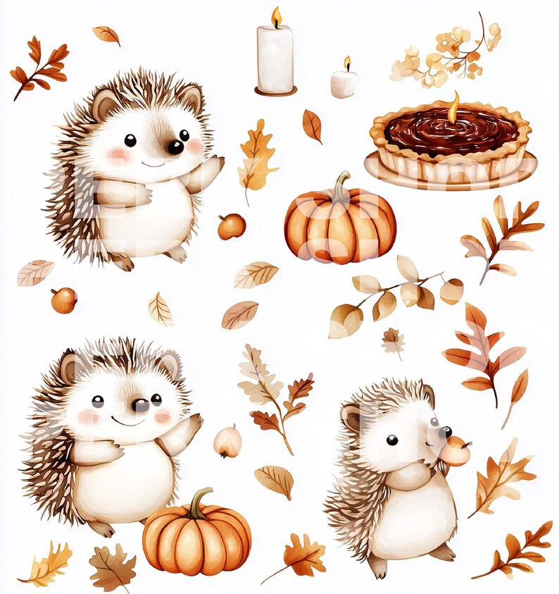 Autumn Hedgehog Watercolor Clipart: Fall Pumpkin Printable (digital ...