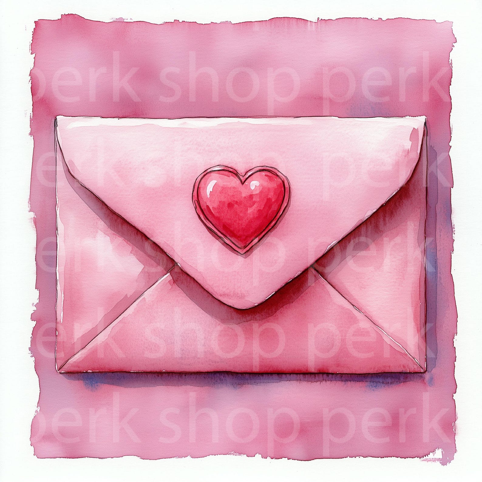 Pink Envelope Clipart: Watercolor Heart Love Letter (digital Download ...