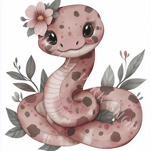 Baby Pink Snake Clipart, Cartoon Reptile Watercolor Digital Art ...