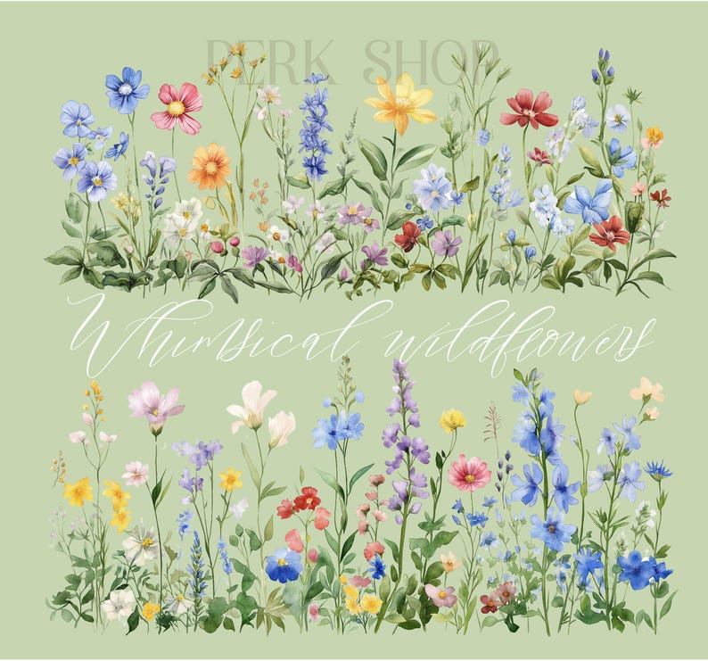Wildflower PNG Borders, Watercolor Floral Clipart Set (digital Download ...
