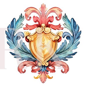 Baroque Crest PNG: Vintage Watercolor Royal Victorian Logo (digital ...