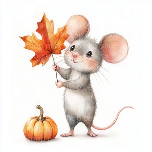 10 Cute Autumn Mouse Clipart – Watercolor Fall Animal JPG With Pumpkin ...