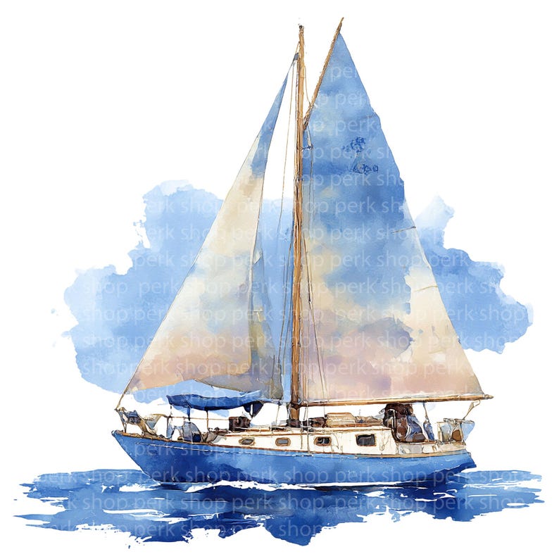 Watercolor Sailboat Clipart PNG, Nautical Sailboat Illustration ...