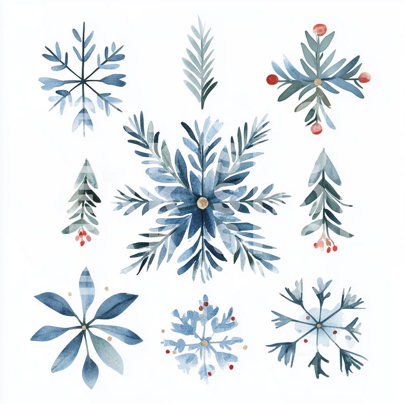 Watercolor Snowflake Clipart Bundle: Scandinavian Winter Designs ...