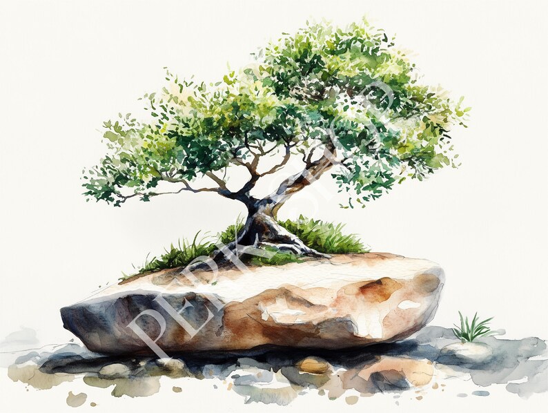 9 Bonsai Tree Watercolor Digital Clipart, Japanese Nature Inspired ...