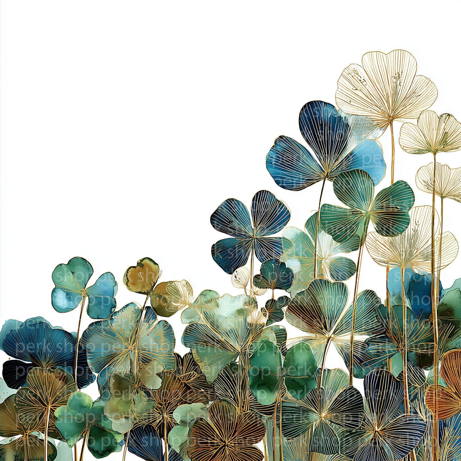 Shamrock Border Clipart: Watercolor Chic Botanical Design (digital ...
