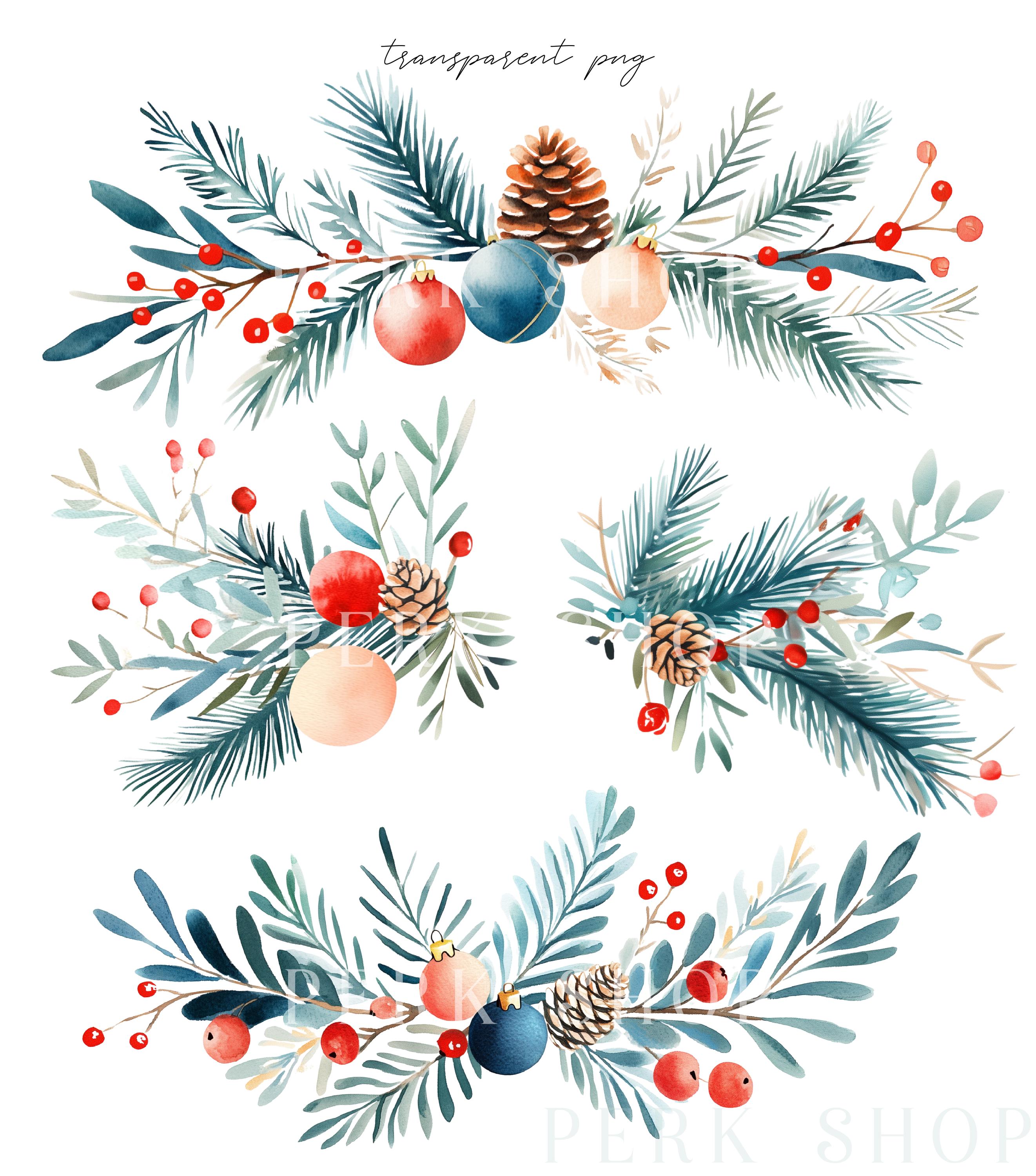 25 Christmas Tree Border Clipart Png, Watercolor Noel Sticker, Winter ...