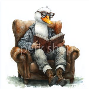 10 Hipster Silly Goose Reading Clipart, Book Club Duck, T-shirt Design ...