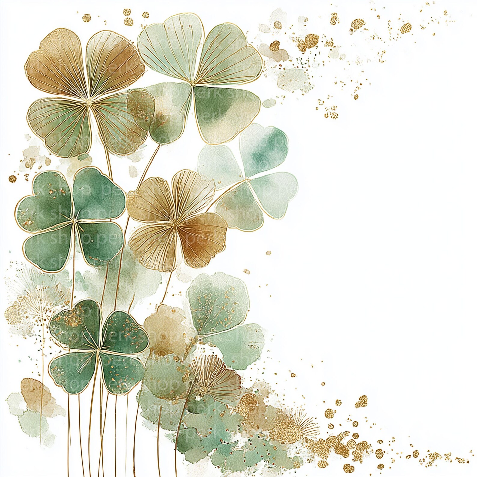 Shamrock Border Clipart: Watercolor Chic Botanical Design (digital ...