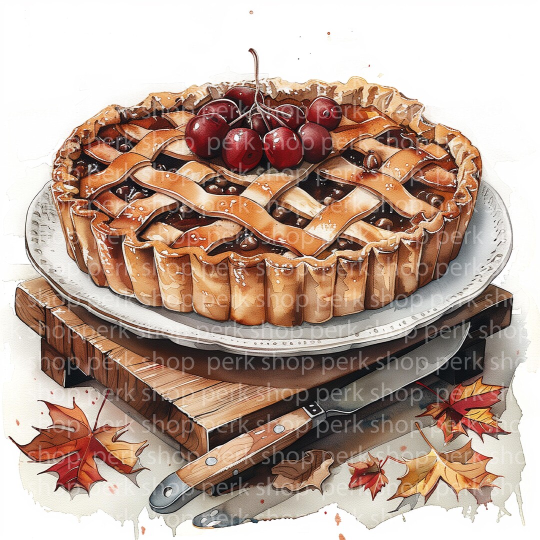 Watercolor Autumn Pie Clipart: Thanksgiving Kitchen Art (jpgs, Digital ...
