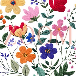 Wildflower Folk Embroidery Clipart Png - Digital Art for Crafters ...