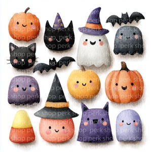 Cute Halloween Watercolor Clipart | Ghost, Pumpkin, Candy PNG | Kawaii ...