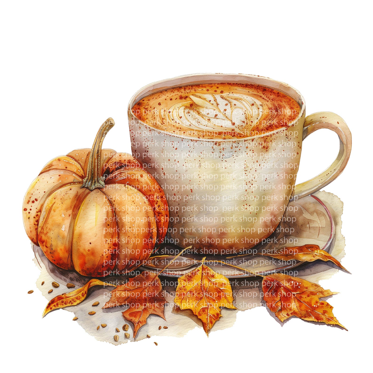 Pumpkin Spice Clip Art, Fall Coffee Watercolor Illustration, PNG Cozy ...