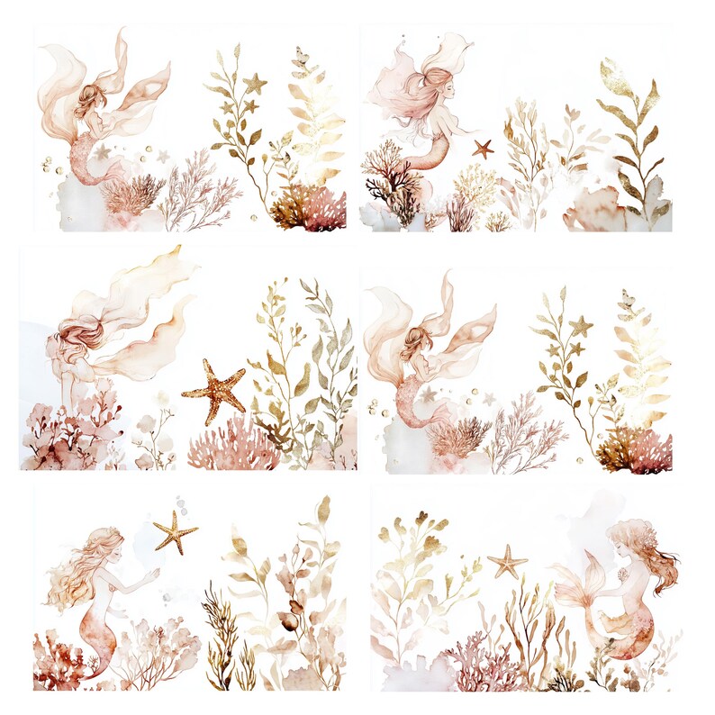 Mermaid Border Clipart | Under the Sea Digital Illustration With Coral ...