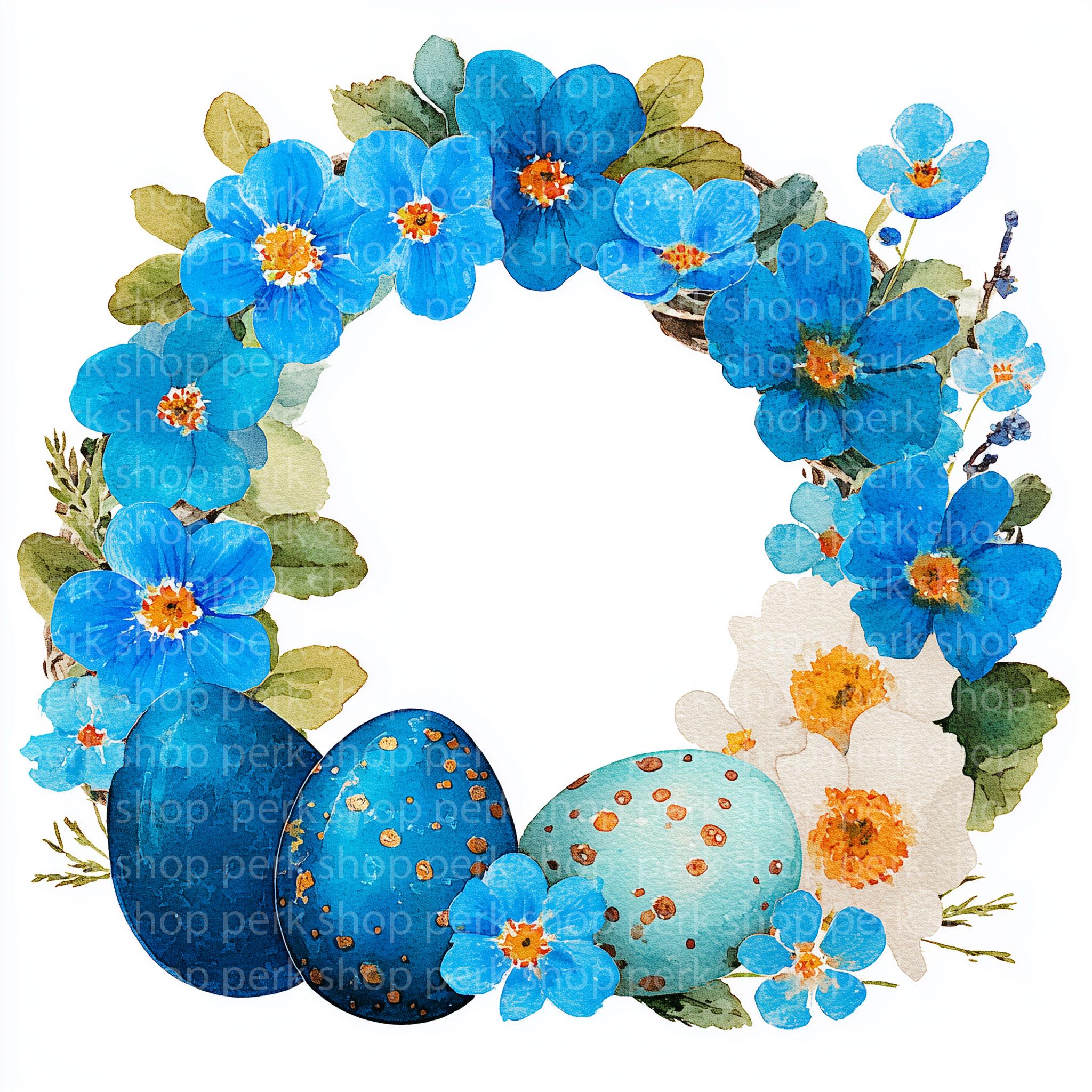 Floral Easter Wreath Clipart, Printable Watercolor Art ( Digital ...