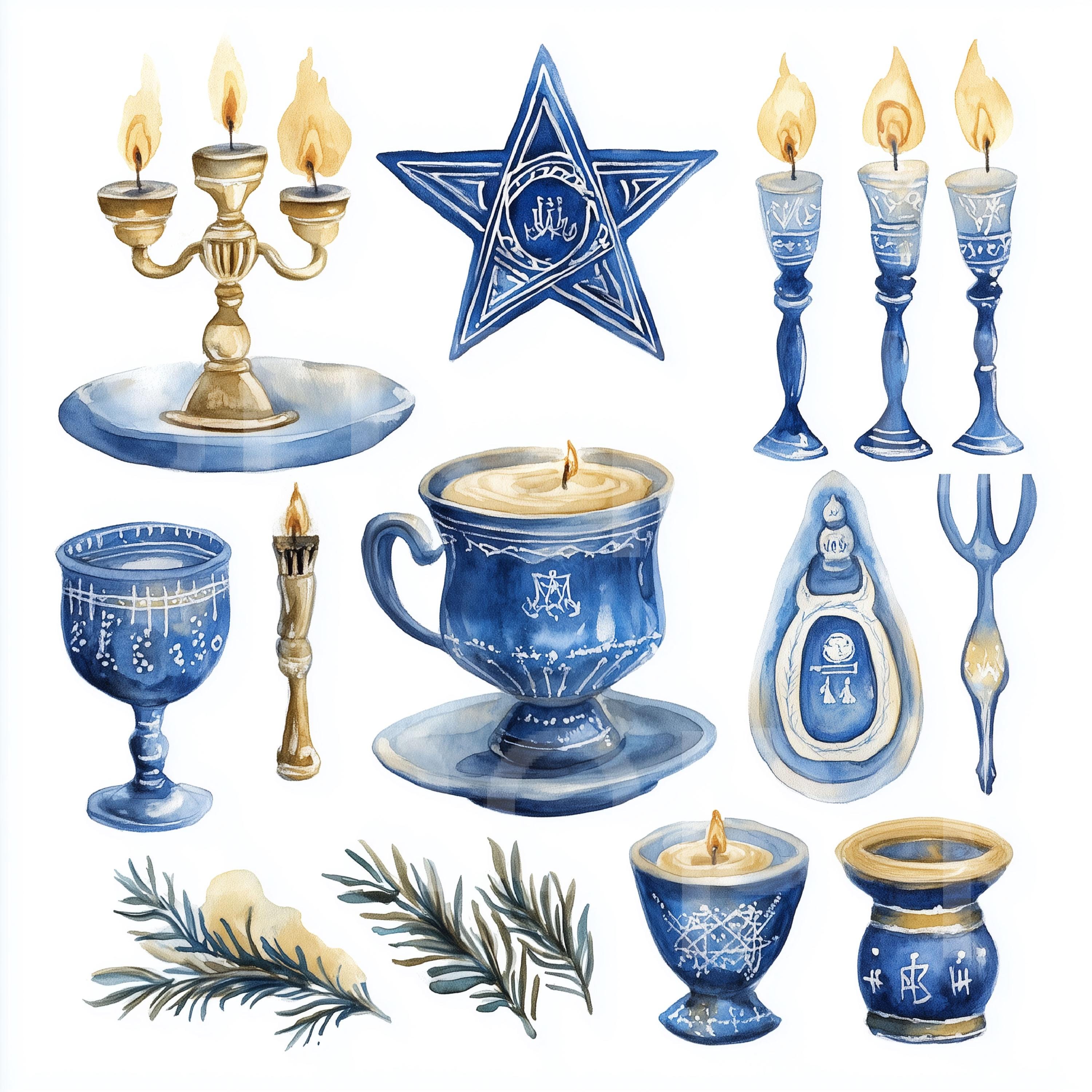 Watercolor Hanukkah Clipart: Menorah, Star of David (digital Jpgs) - Etsy