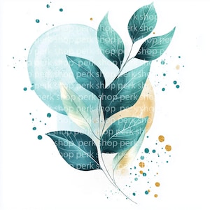 10 Abstract Botanical Clipart, Watercolor Leaves Wall Art, Printable ...