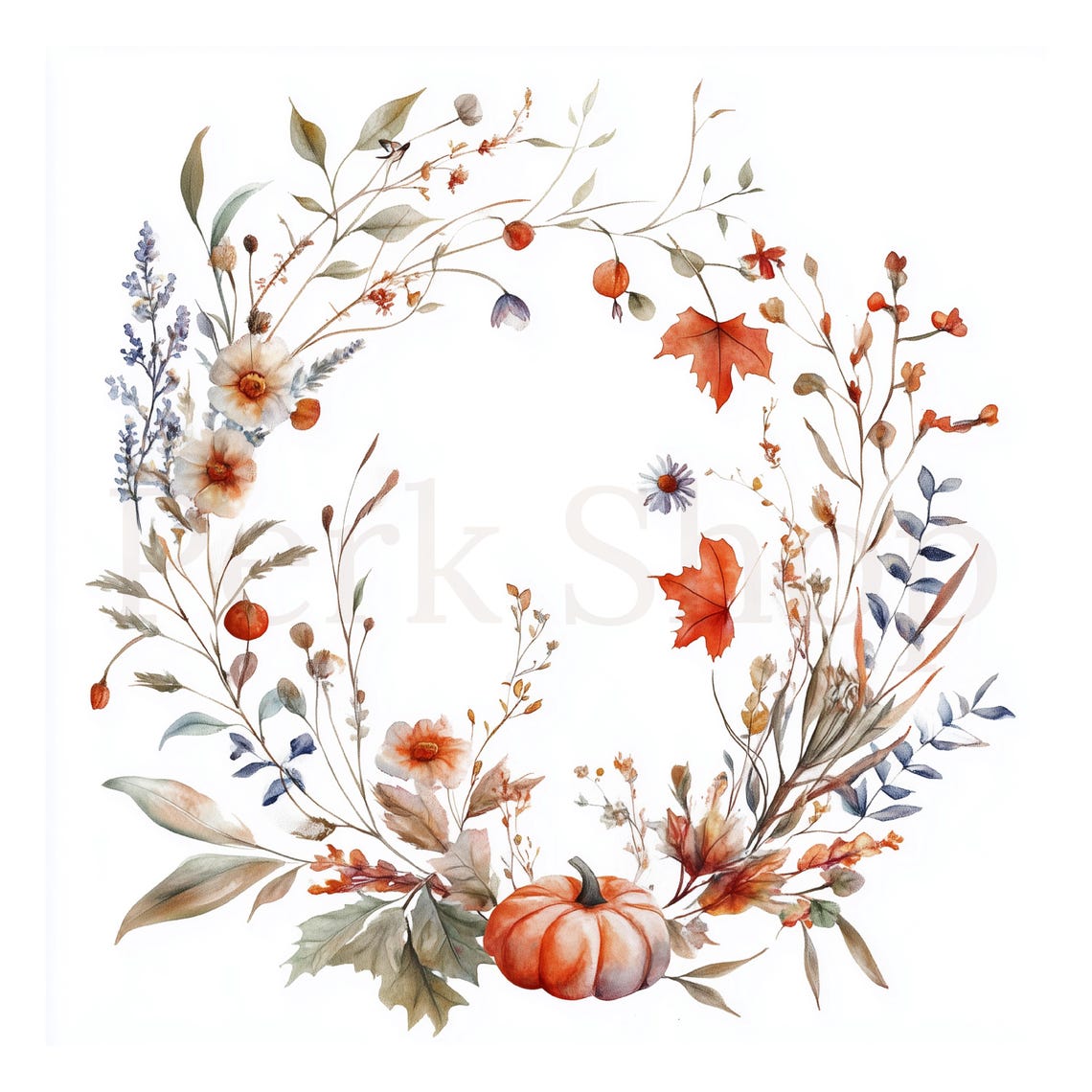 Autumn Watercolor Floral Wreaths Clipart: Fall Flowers, Leaves ...