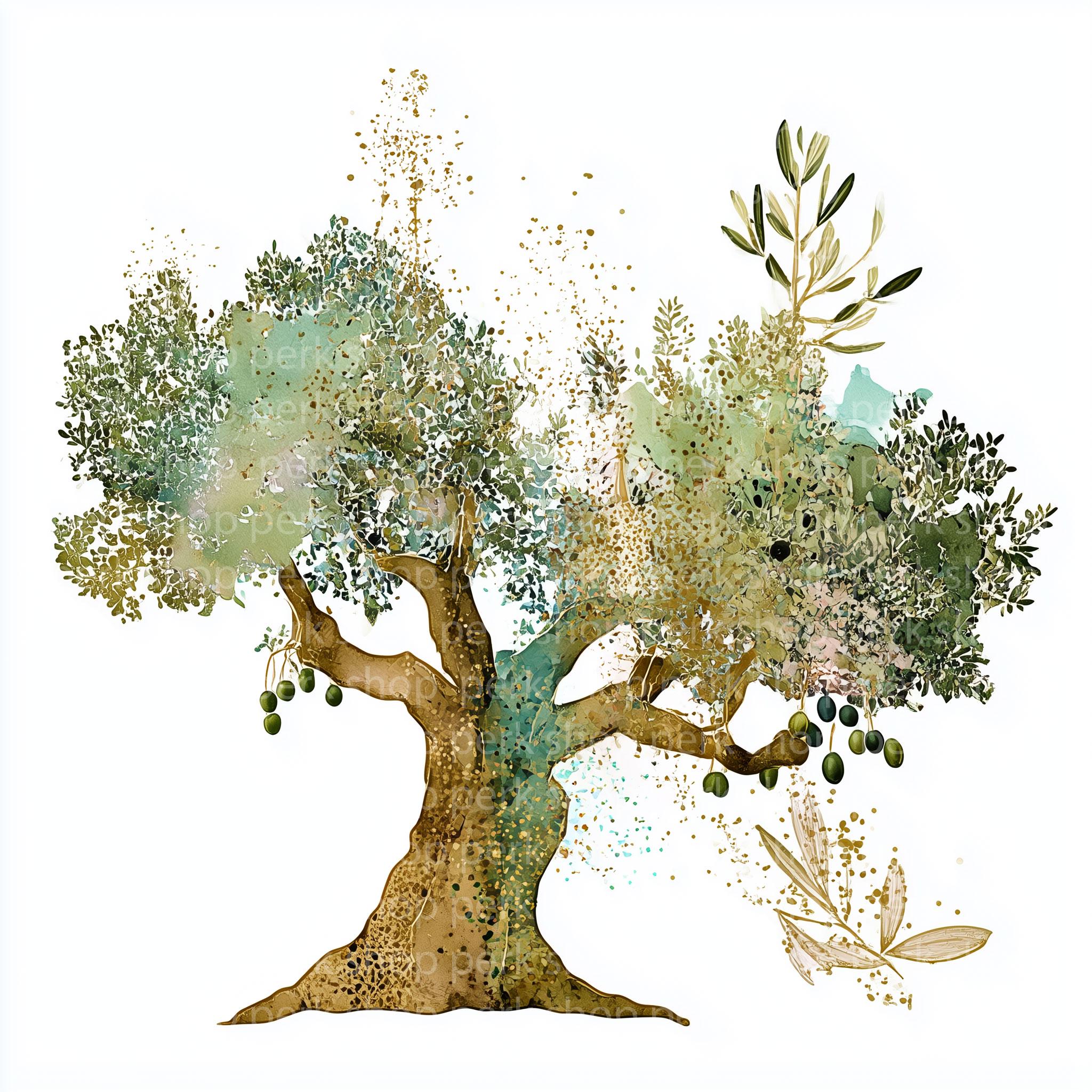 Olive Tree Wall Art Printable, Watercolor Olive Tree Illustration ...