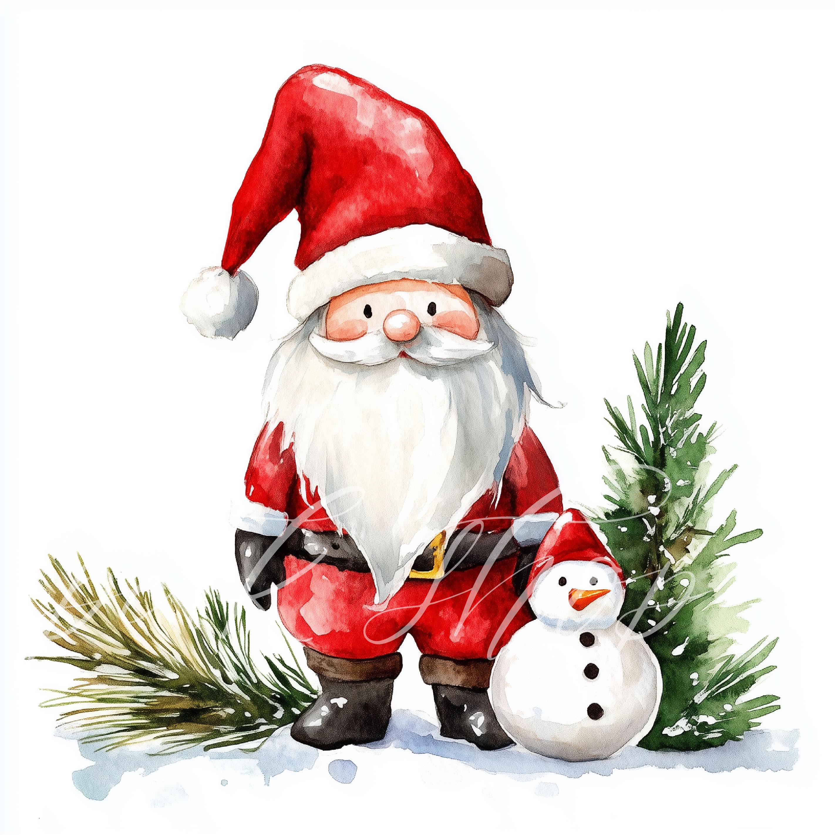 Santa Snowman Clipart, Christmas Tree Winter Watercolor Printable Craft ...