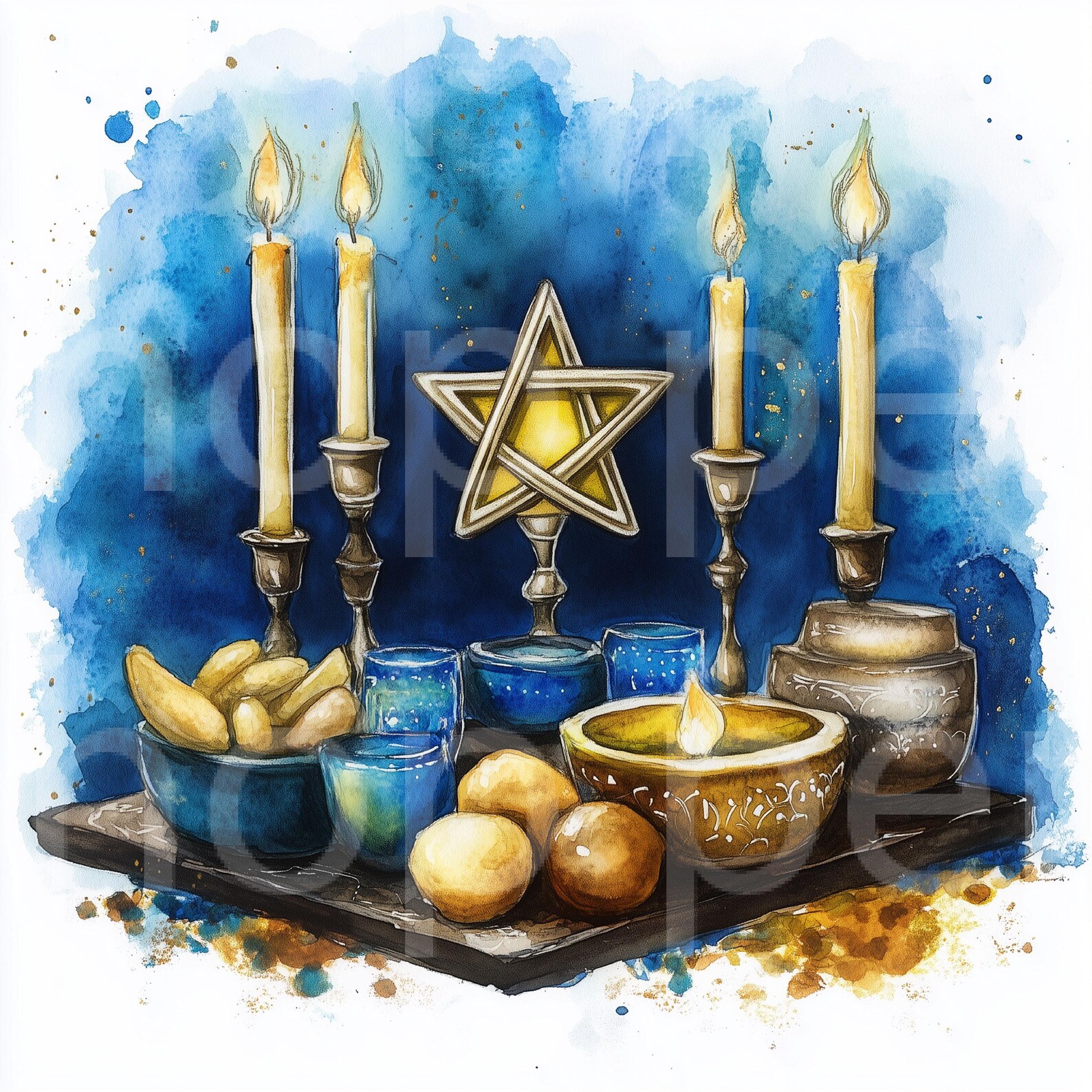 Watercolor Hanukkah Clipart: Menorah, Star of David (digital Jpgs) - Etsy