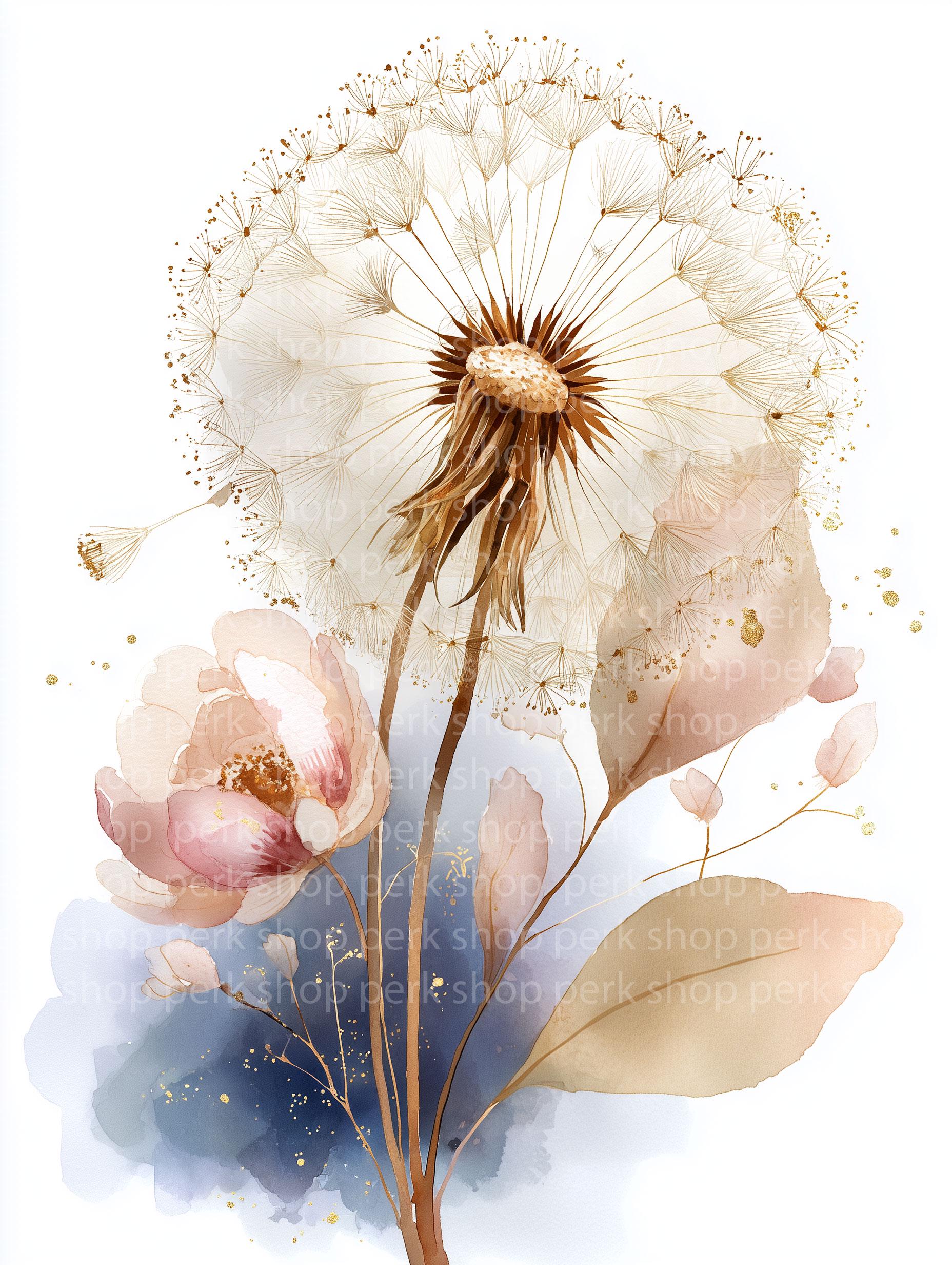 Watercolor Dandelion Clipart: Floral Scrapbooking Paper (digital ...