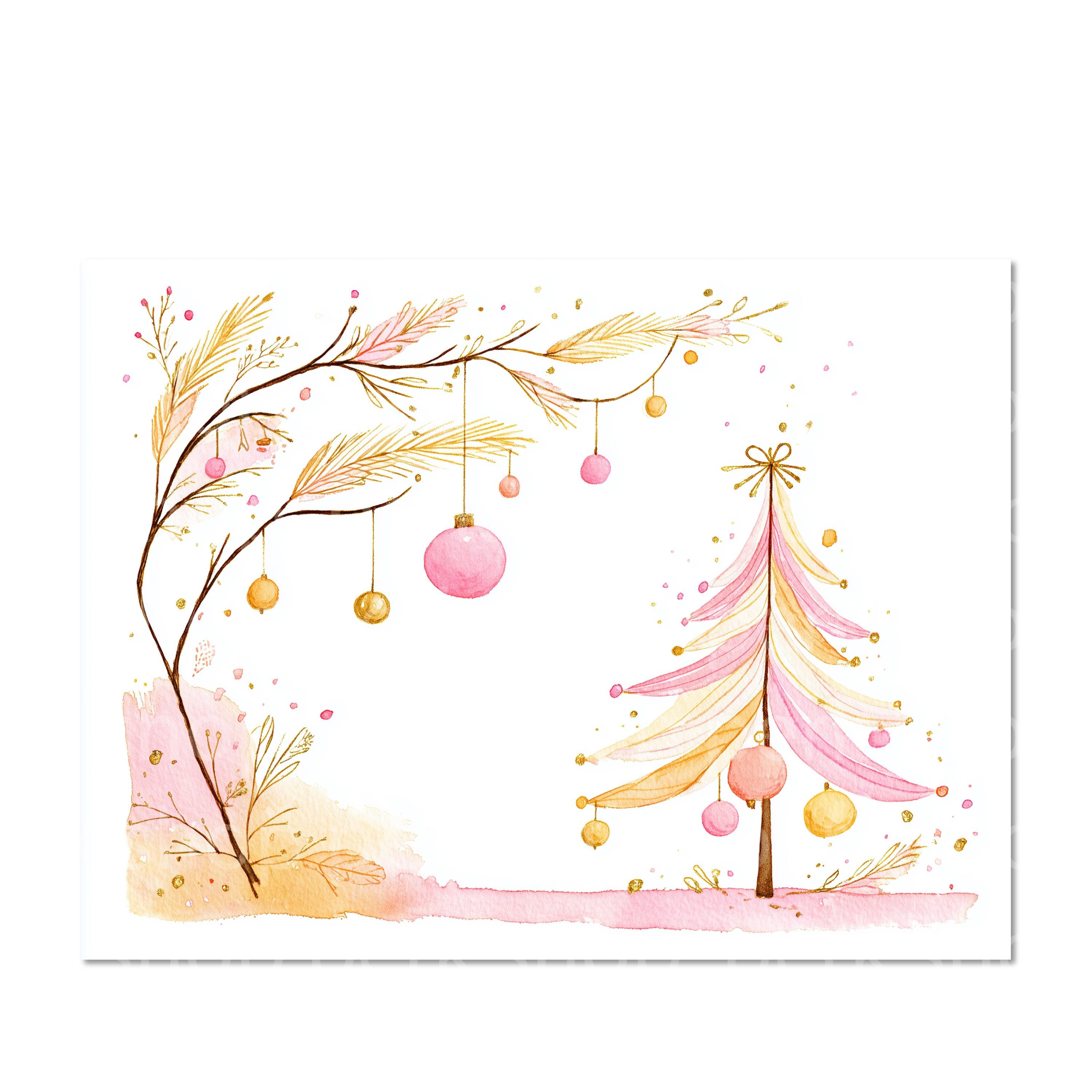 Pink Christmas Corner Clipart, Watercolor Baubles Ornaments, Feminine ...