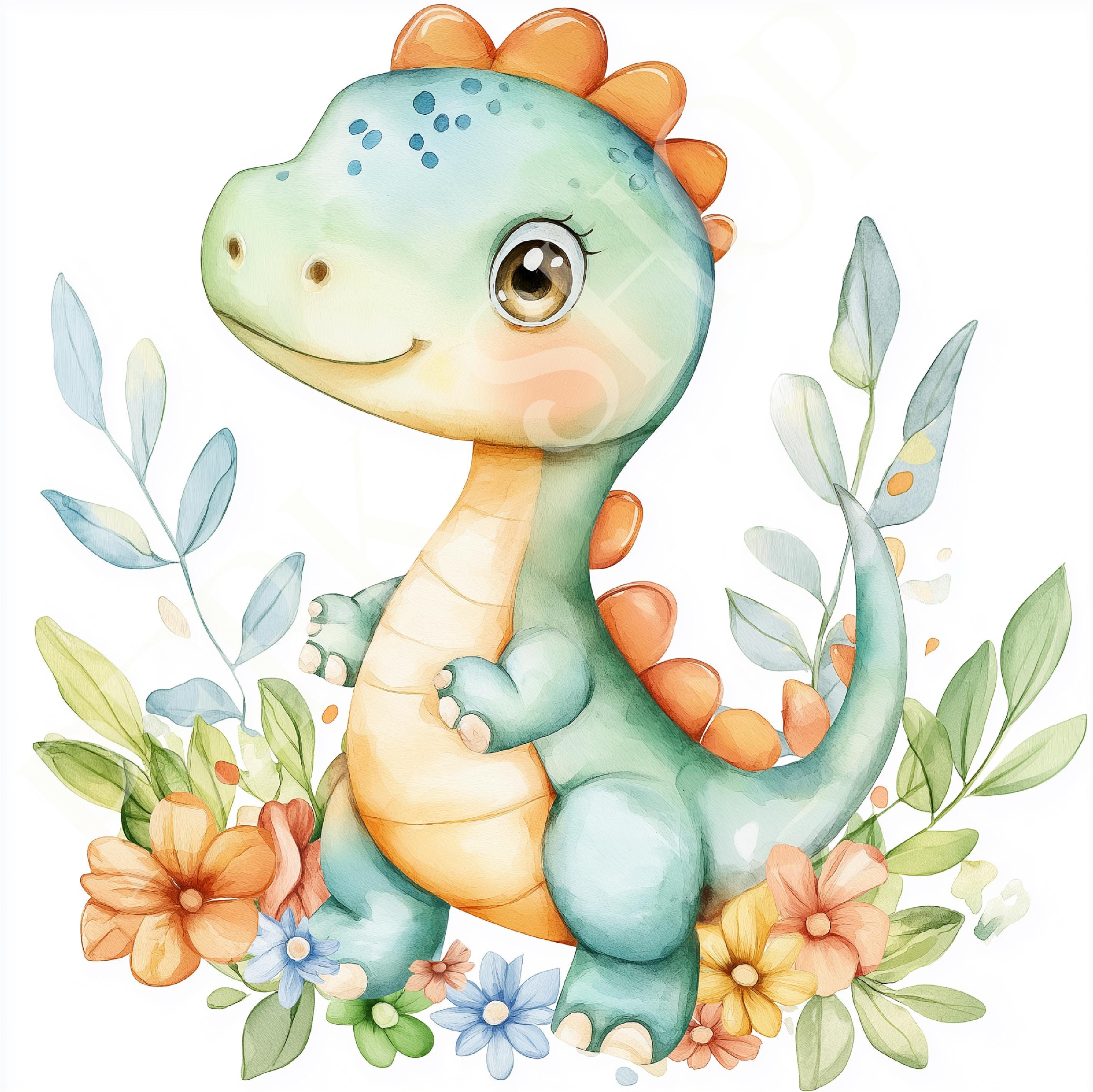 10 Dinosaur Baby Clipart, Printable Nursery Cute Watercolor Dino Clip ...