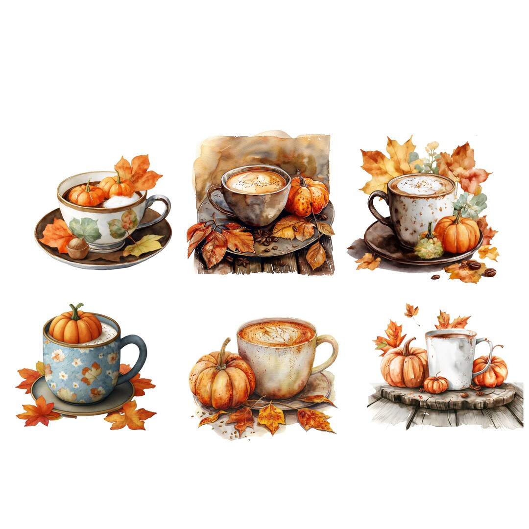 Pumpkin Spice Clip Art, Fall Coffee Watercolor Illustration, PNG Cozy ...
