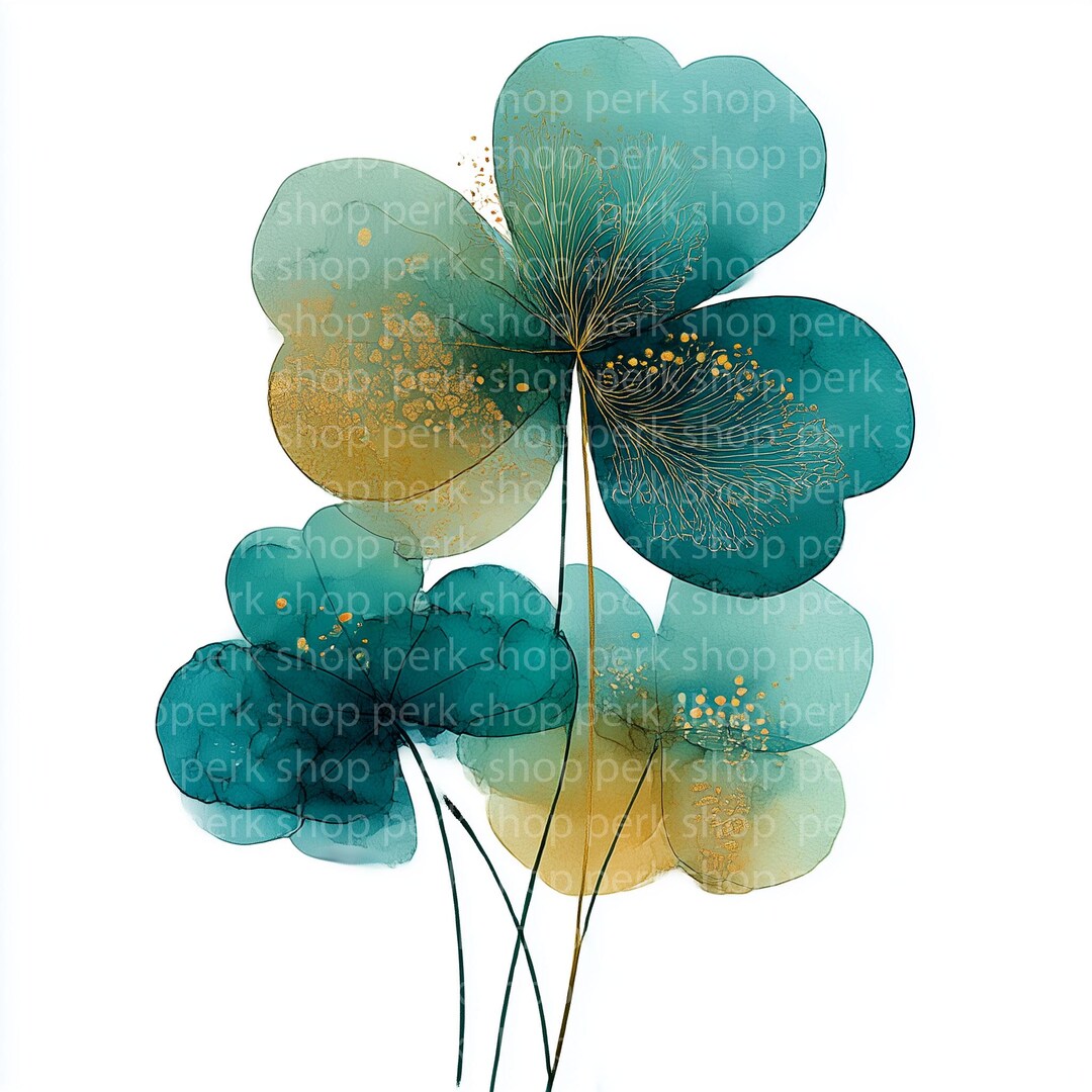 Abstract Shamrock Clipart: Watercolor Chic Botanical Wall Art (digital ...