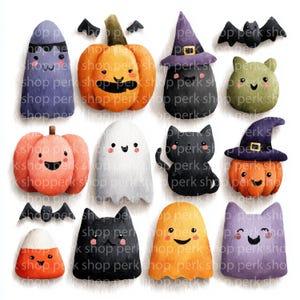Cute Halloween Watercolor Clipart | Ghost, Pumpkin, Candy PNG | Kawaii ...
