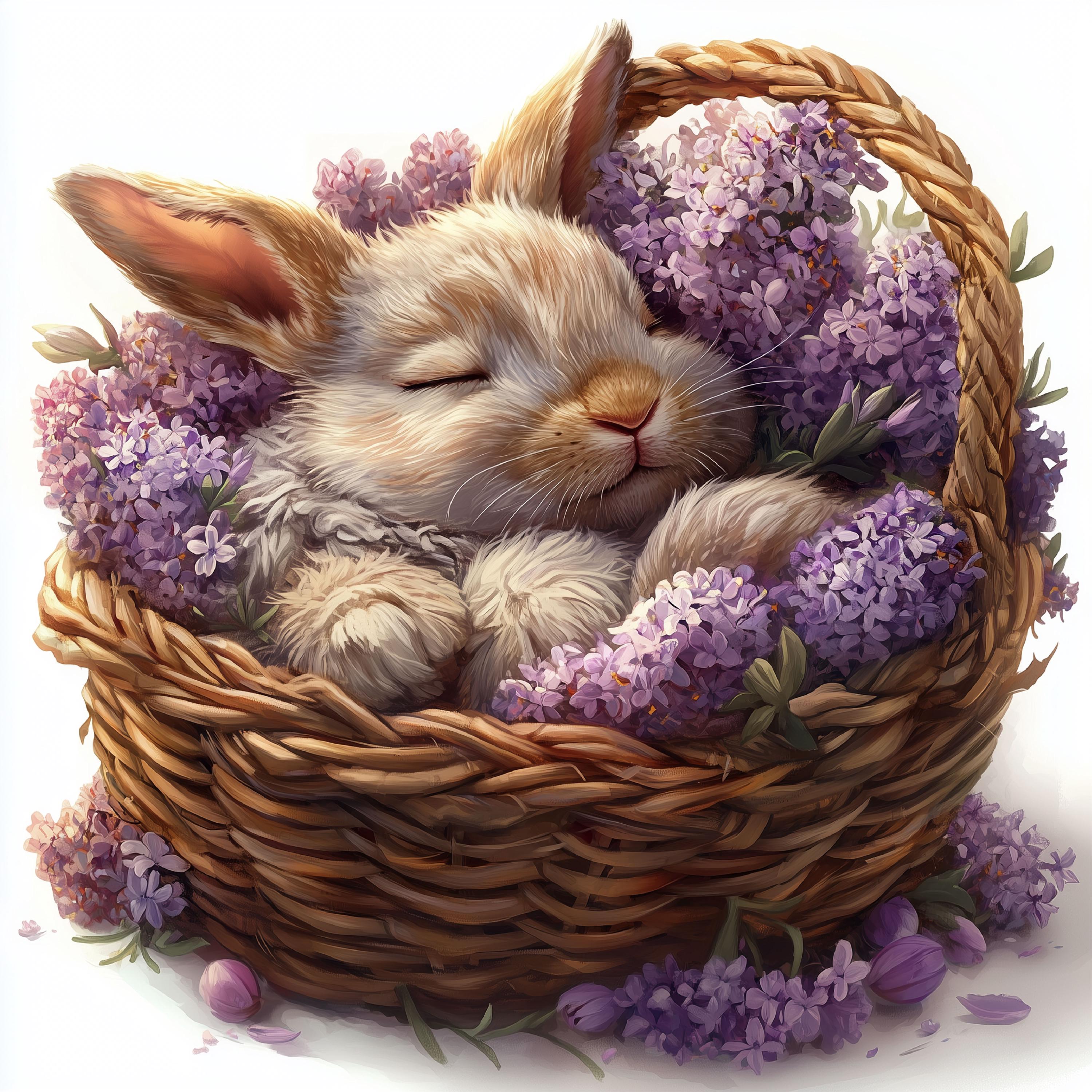 Sleeping Bunny Floral Clipart: Easter Watercolor Rabbit (digital ...