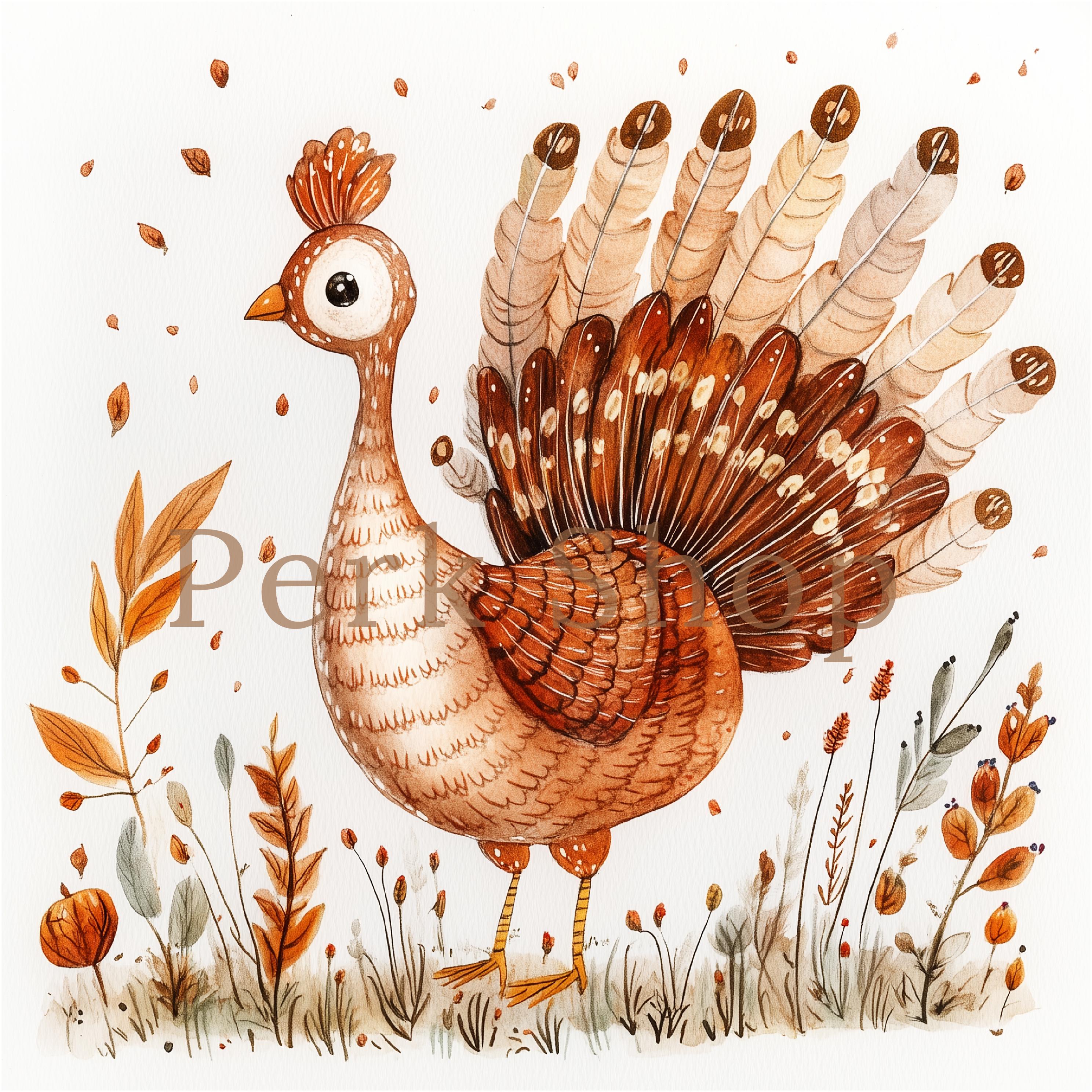 8 Adorable Watercolor Turkey Clipart - Hand Painted Thanksgiving ...
